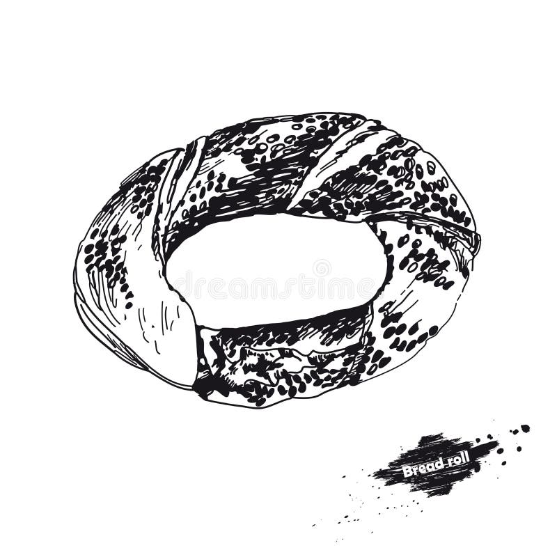 Bread Roll Isolated on White Background. Vector Sketches. Stock Vector ...