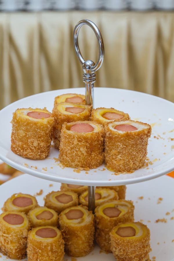 Bread Roll with Sausage on White Plate. Stock Photo - Image of ...