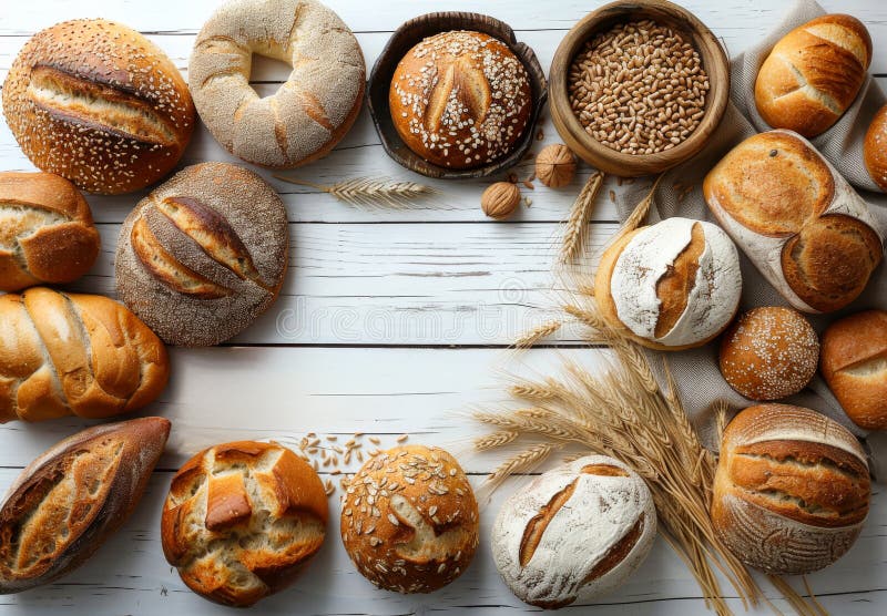 Bread and Rolls at the Bakery. a Photo of Different Types of Breads and ...