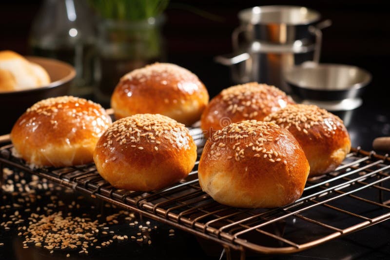 Bread Rolls on a Cooling Rack with Golden Brown Crust Stock Image ...