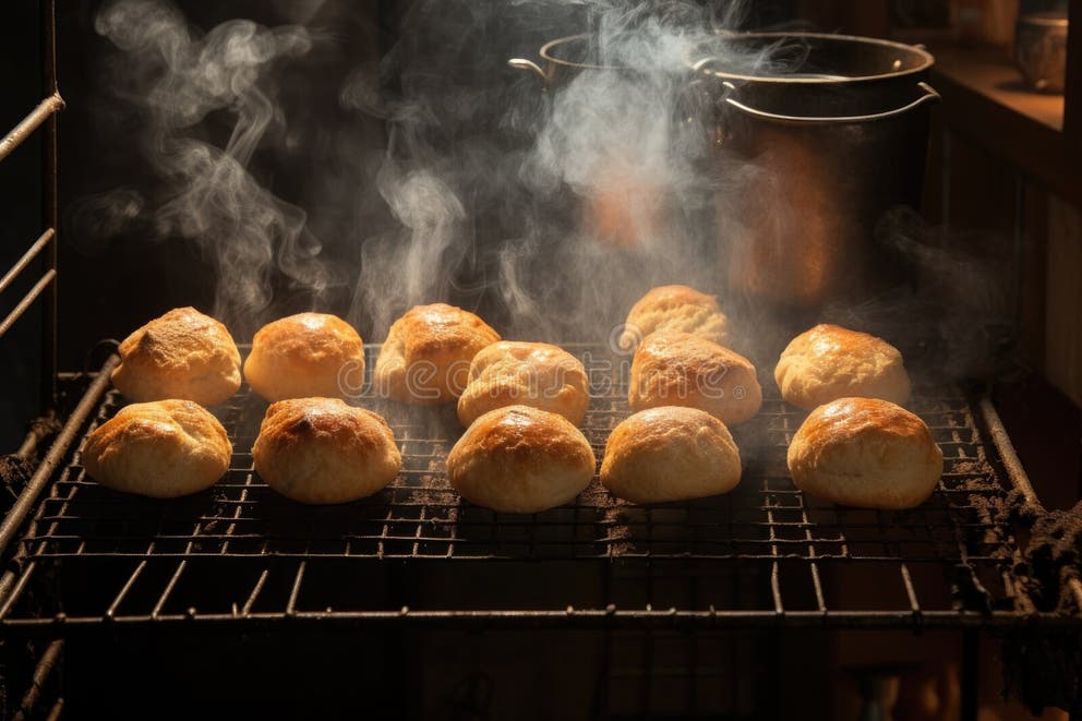 Bread Rolls Cooling on a Wire Rack, Steam Rising Stock Image - Image of ...
