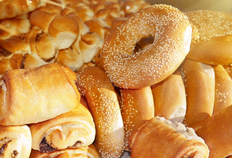 Bread, Rolls and Other Pastries at the Counter Stock Image - Image of ...