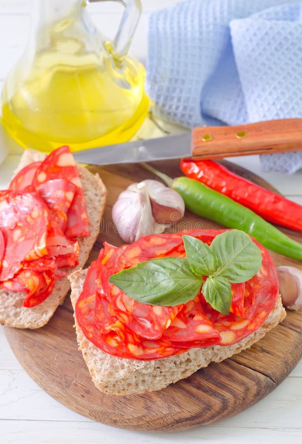 Bread with salami stock image. Image of delicious, rose - 36143107