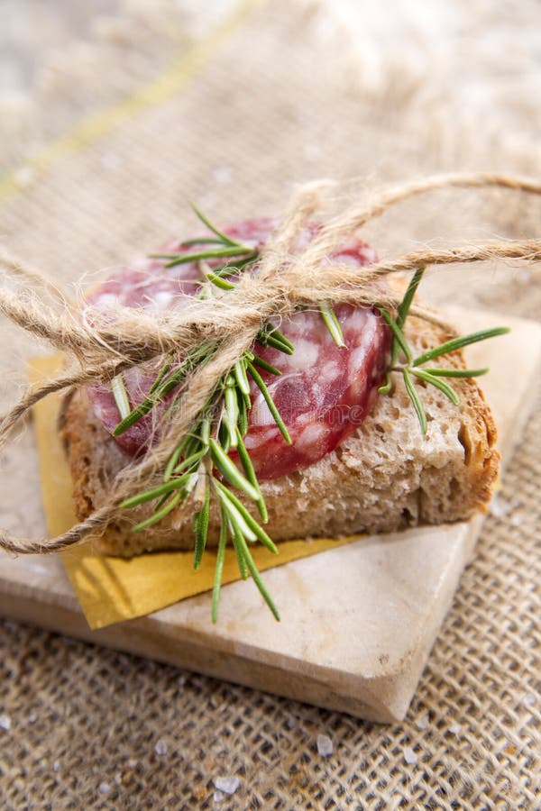 Bread and salami stock photo. Image of slice, pork, farm - 43698088