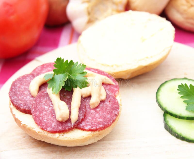 Bread with salami stock photo. Image of bread, snack - 66927380