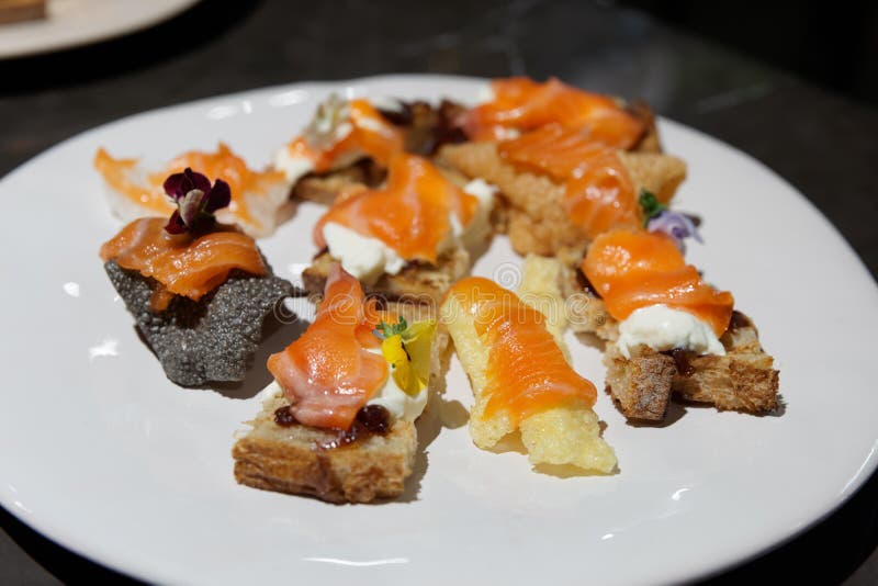 Bread with Salmon - Small Snacks Stock Image - Image of delicious ...