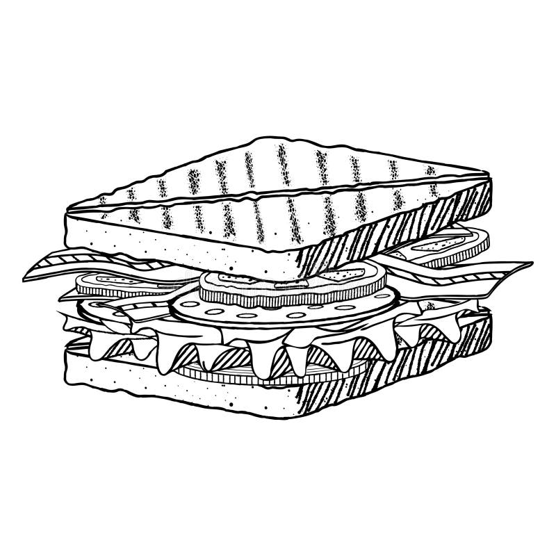 Bread sandwich drawing stock illustration. Illustration of lettuce ...