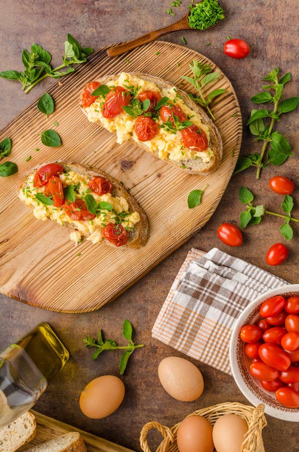 Bread scrambledd eggs stock photo. Image of dish, food - 98774258