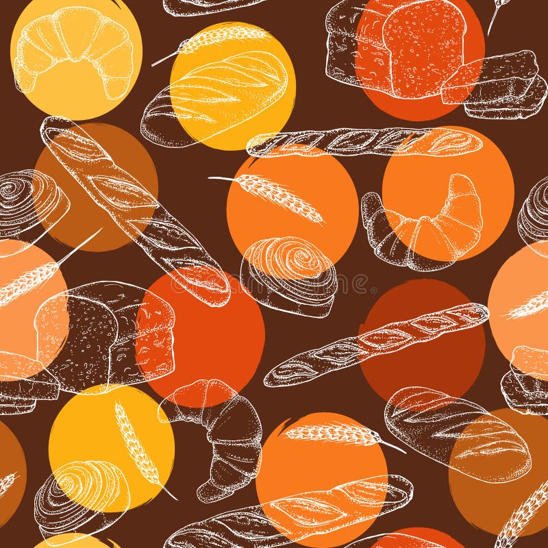 Bread, Seamless Pattern with Bakery Products, French Baguette ...