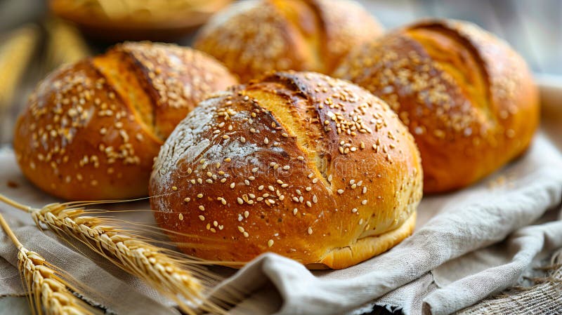 Bread with Sesame Seeds on a Table Stock Image - Image of snack, hard ...