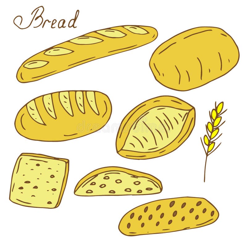 Bread Set, Vector Illustration, Hand Drawing, Color Stock Illustration ...
