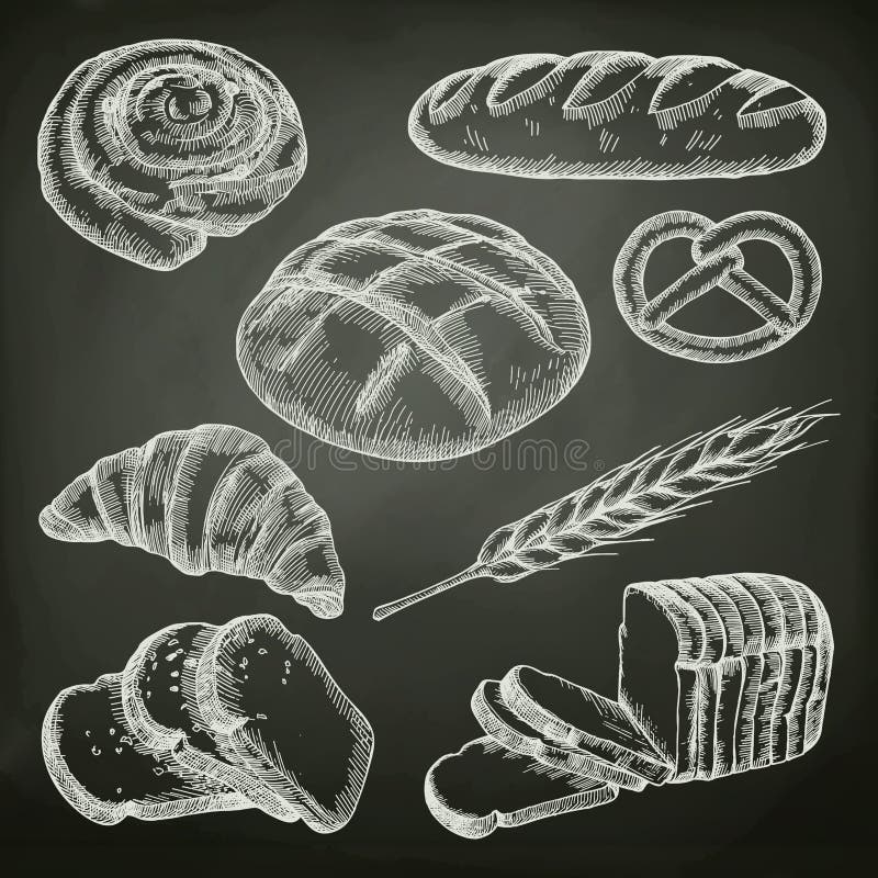 Bread, Sketches on the Chalkboard Stock Vector - Illustration of pastry ...