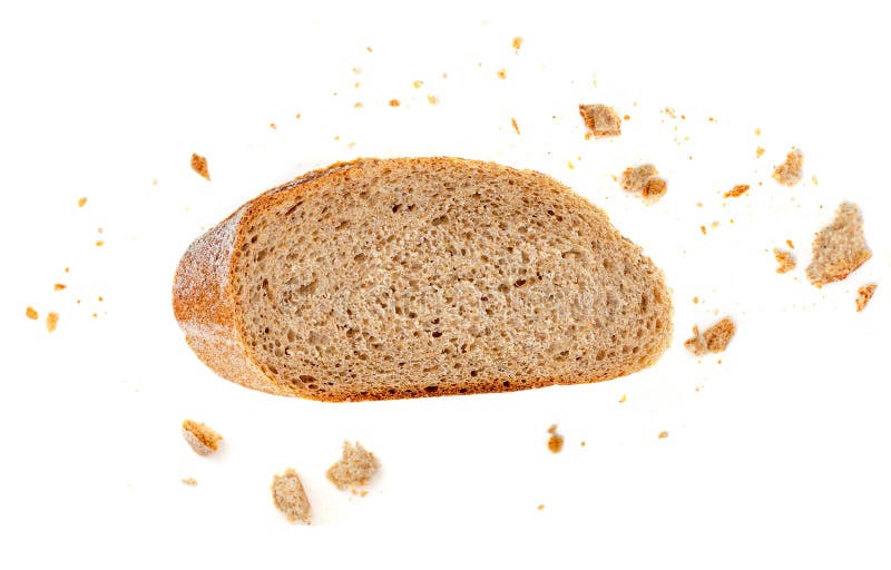 Bread Slice and Crumbs Isolated on White Background. Top View Stock ...