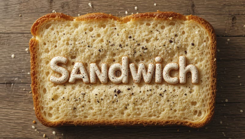 Bread Slice with Sandwich Word on Wooden Background Stock Illustration ...