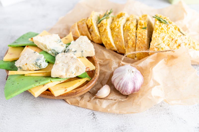 Bread Sliced Cheese is on a Plate Stock Photo - Image of natural ...