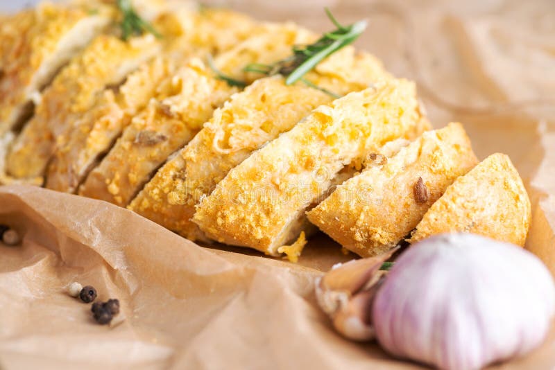 Bread Sliced Cheese is on a Plate Stock Photo - Image of baguette ...