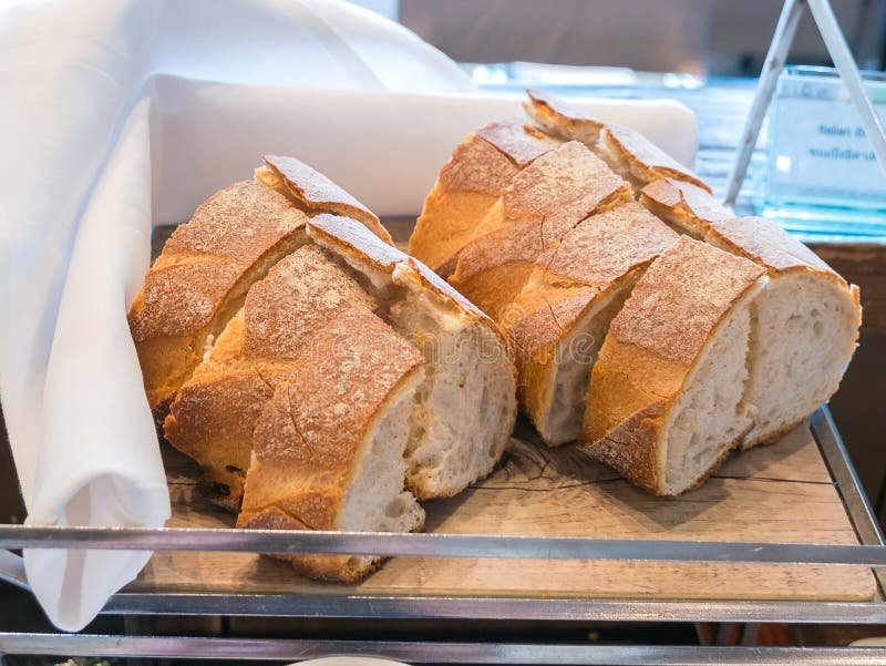 Bread Sliced on a Wooden Tray. Stock Image - Image of bread, white ...