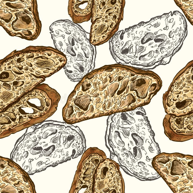 Bread Slices Full Color Seamless Pattern Stock Vector - Illustration of ...