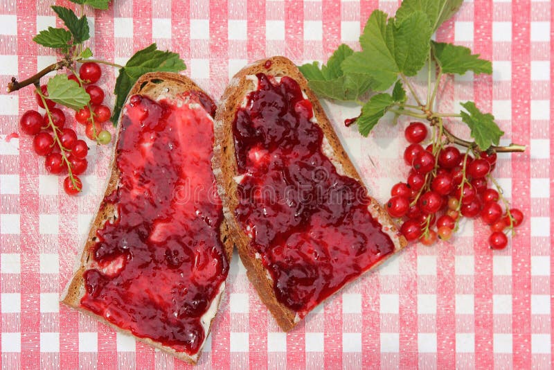 Bread Slices with Red Current Jam on Nostalgic Checkered Slat, R Stock ...