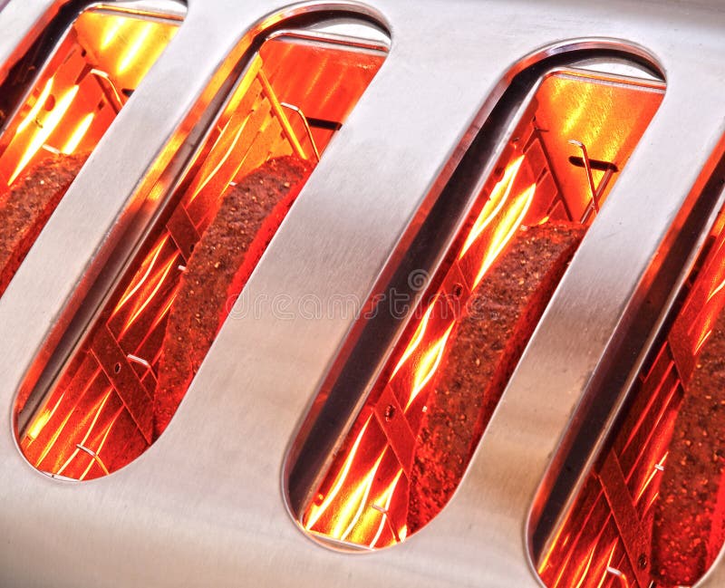 Bread Slices Toasting in Toaster Stock Image - Image of toast ...
