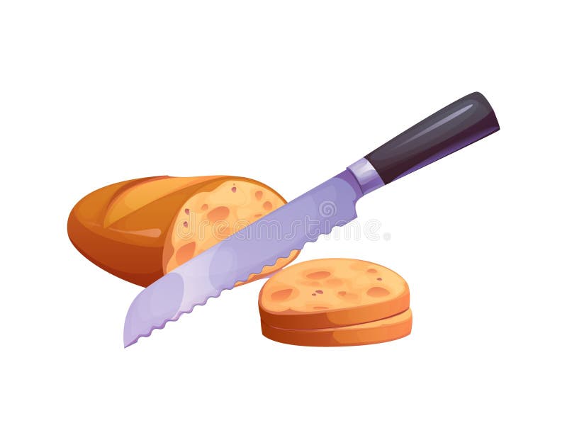 Bread Slicing Process with Serrated Kitchen Knife Stock Vector ...