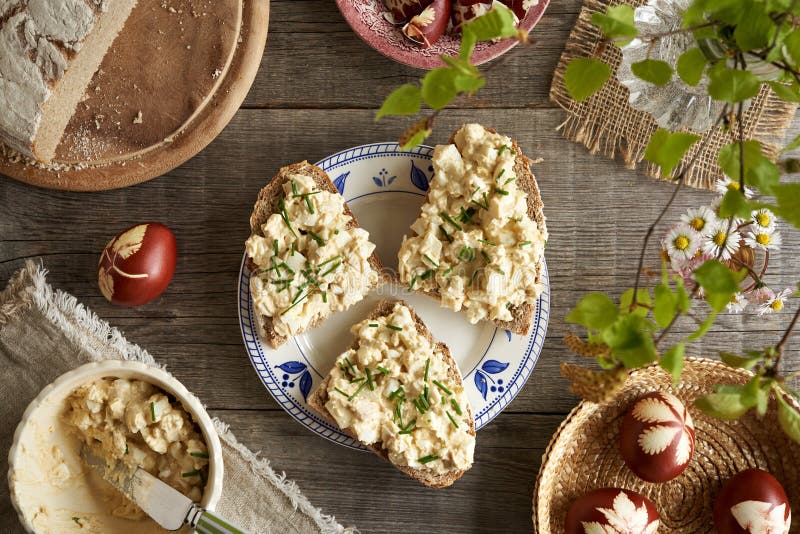 Slices of Bread with Bread Spread Made of Hard Boiled Easter Eggs Stock ...