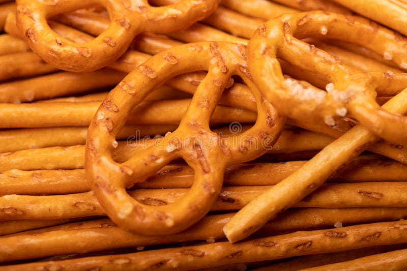 Bread Sticks and Bread Figures with Salt. Close-up Background Image ...