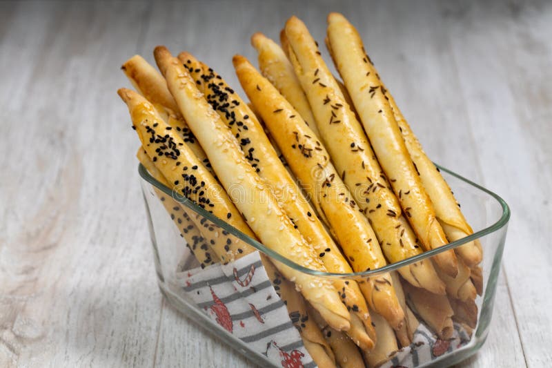 Bread Sticks with Sesame Seeds. Homemade Stock Photo - Image of crispy ...