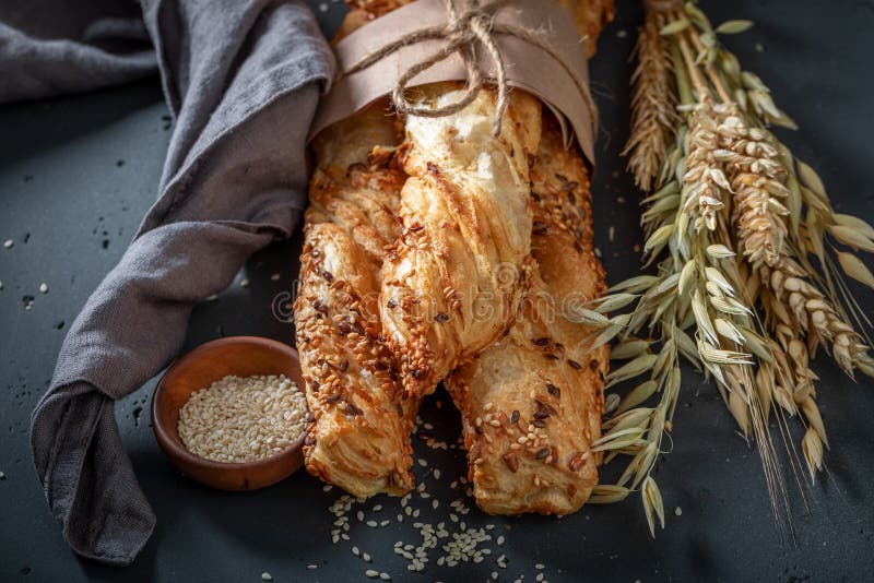 Bread Sticks on Table in Rustic Kitchen Stock Photo - Image of rural ...