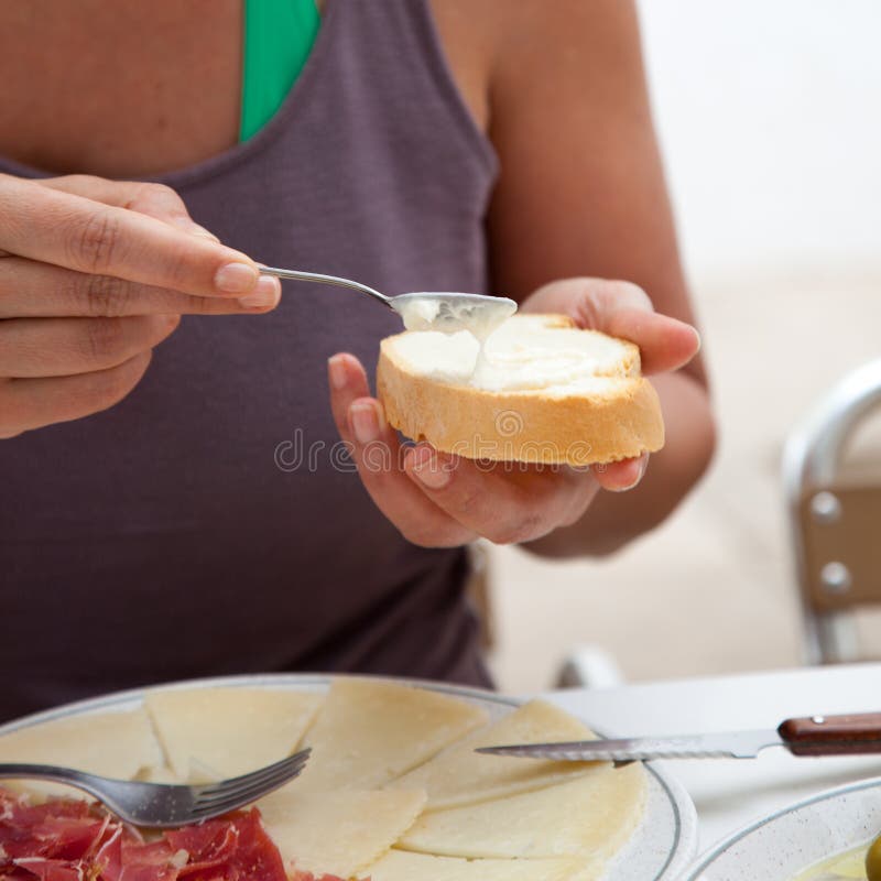 Bread Stuffing during Breakfast and Snack Time Stock Image - Image of ...