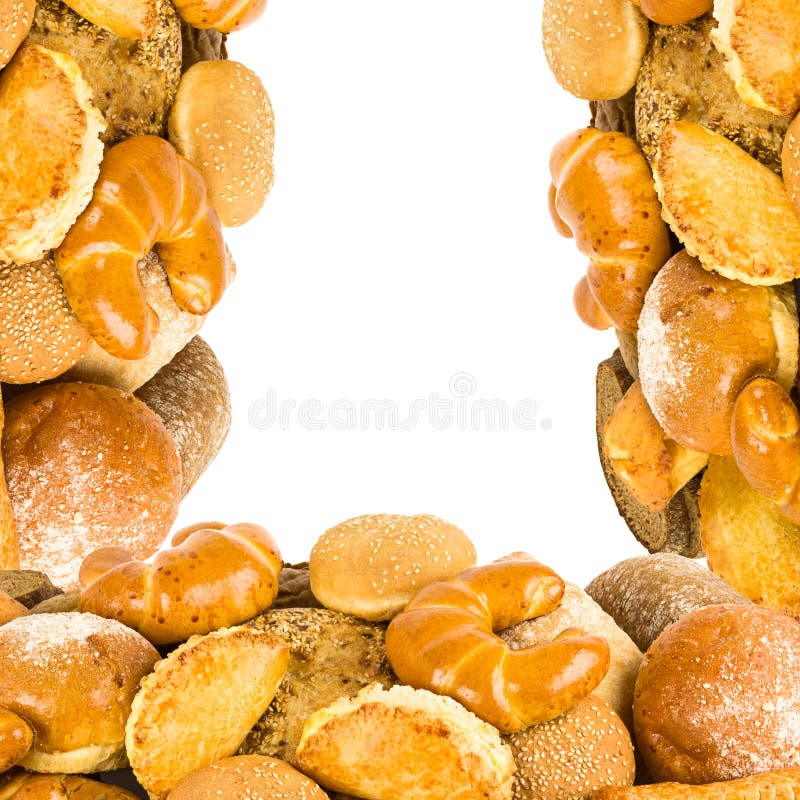 Bread and Sweet Pastries Isolated on White Background. Original Frame ...
