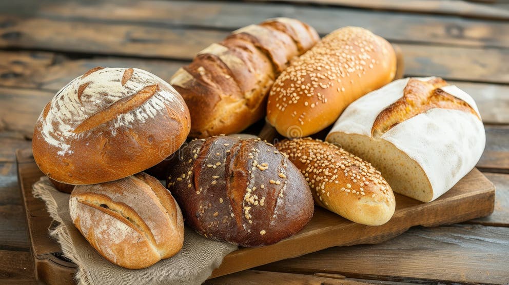 Bread Symphony: a Harmony of Assorted Breads on Wooden Elegance Stock Photo - Image of ...