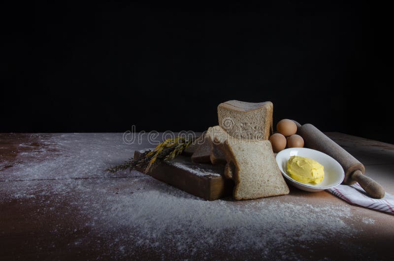 Bread on Table with Messy Wheat Still Life Stock Photo - Image of life ...