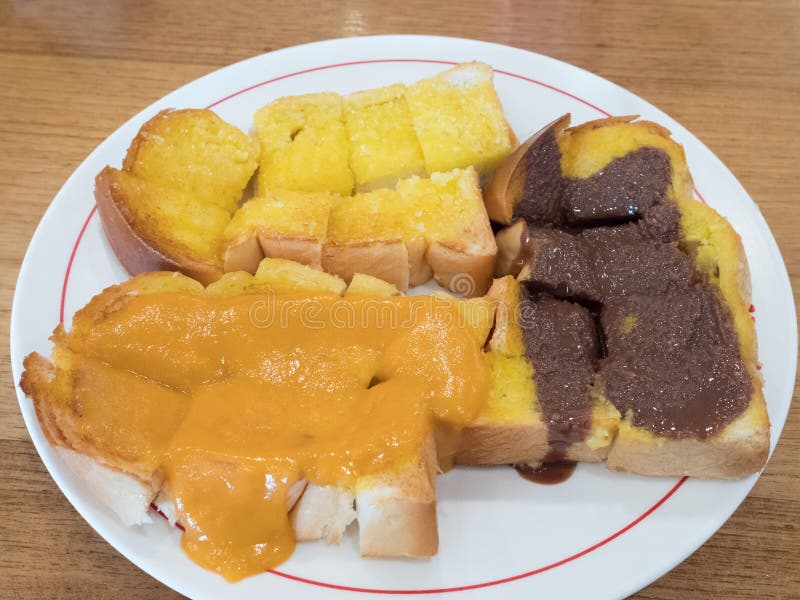 Bread Toast with Chocolate Cream and Steamed Custard . Stock Photo ...