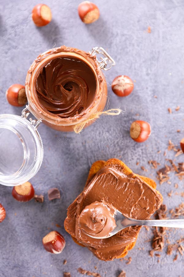 Bread toast with chocolate stock photo. Image of food - 212756854