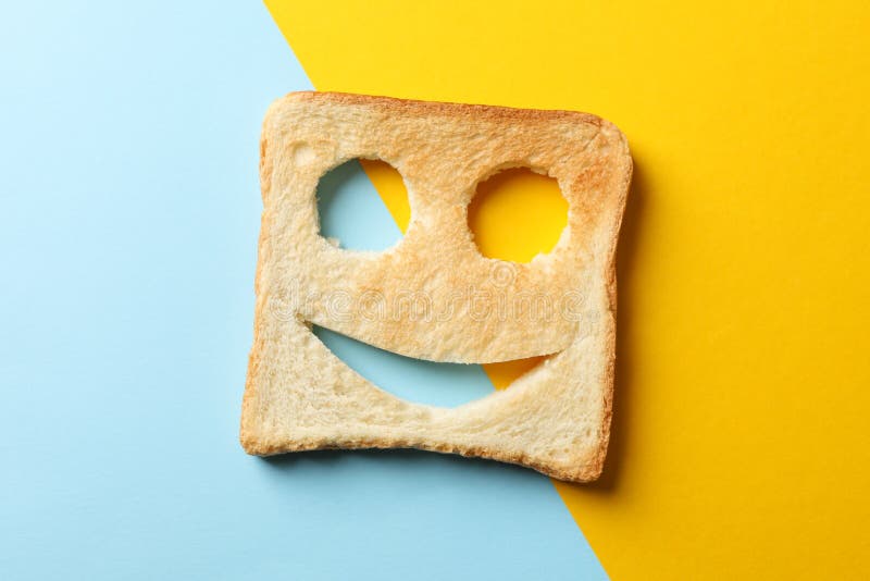 Bread Toast with Happy Face on Background, Top View Stock Image - Image ...