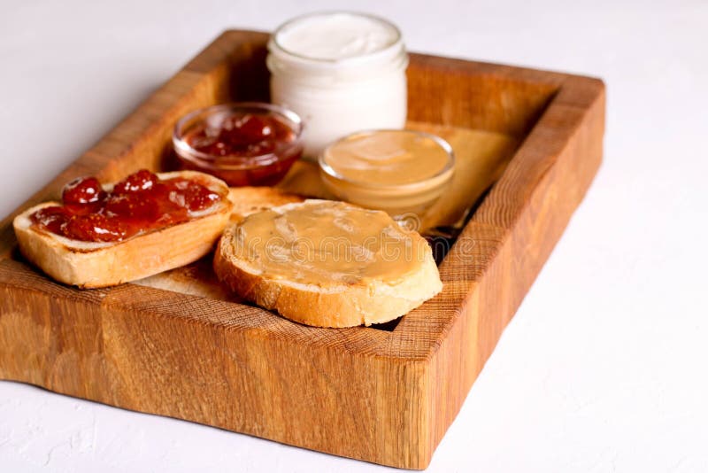 Bread Toast with Jelly Jam and Peanut Butter Stock Image - Image of ...