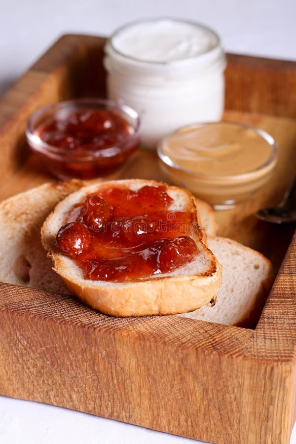Bread Toast with Jelly Jam and Peanut Butter Stock Image - Image of ...