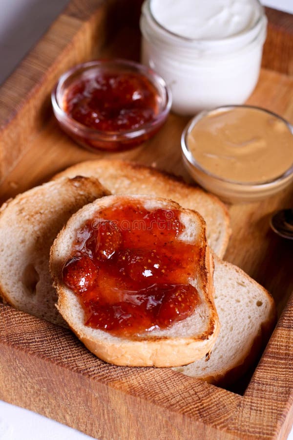 Bread Toast with Jelly Jam and Peanut Butter Stock Photo - Image of ...