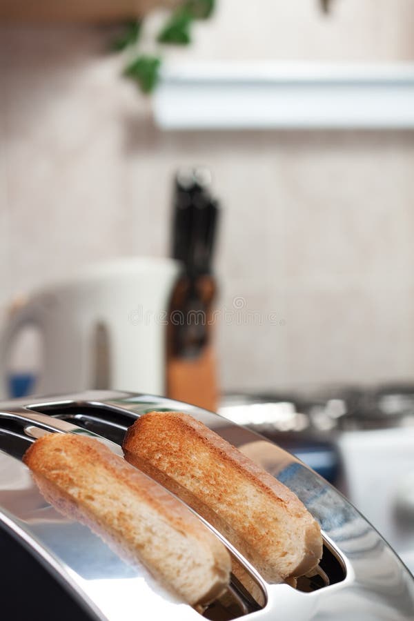 Bread Toaster in the Kitchen Morning Stock Image - Image of cook, bread ...