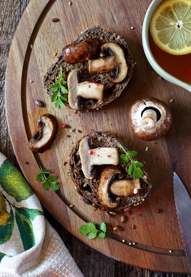 Bread Topped with Mushroom and Parsley Stock Image - Image of nutrition ...