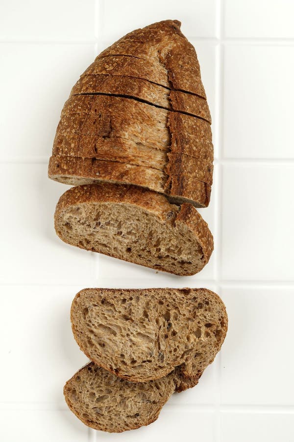Bread, Traditional Sourdough Bread Cut into Slices Stock Image - Image ...