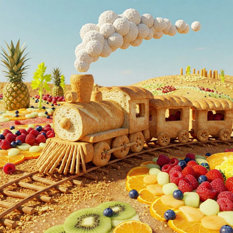 Bread Train Across a Fruity Paradise Stock Photo - Image of fantastic ...