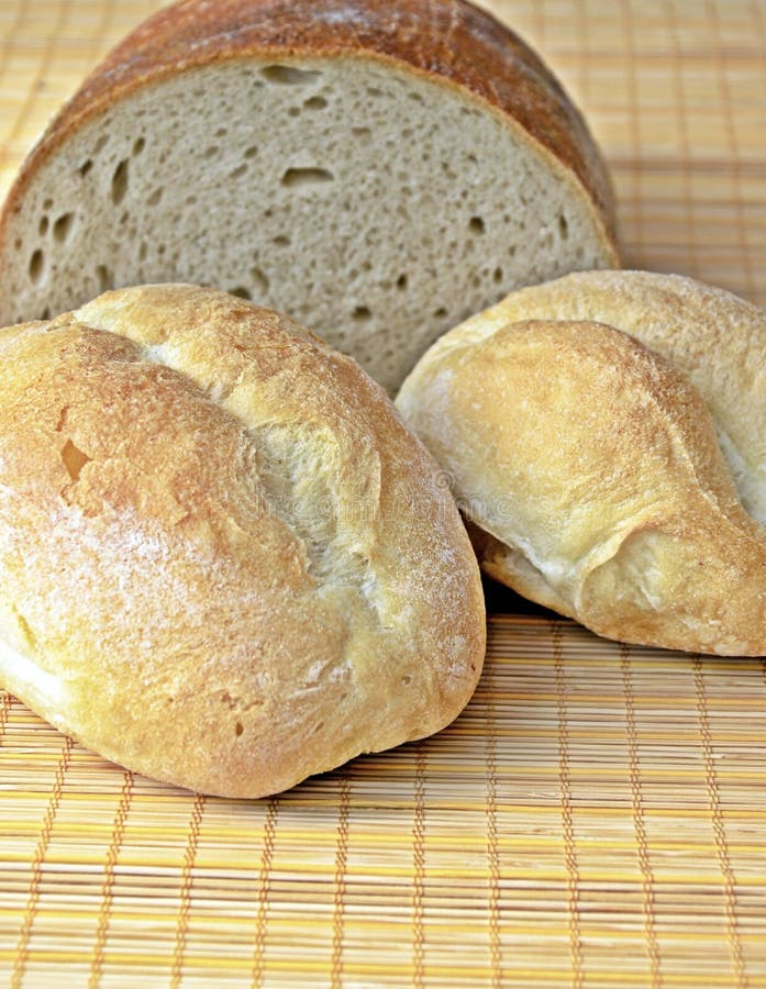 Bread and two rolls stock image. Image of foodstuff, round - 20382393
