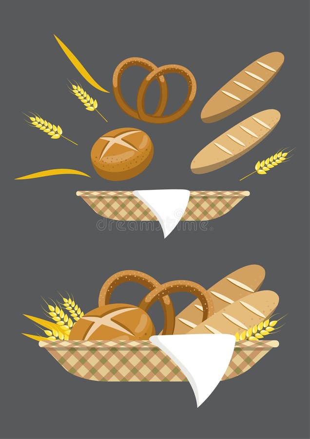 Bread Vector and Bread Basket Flat Icon Style Vector Stock Vector ...
