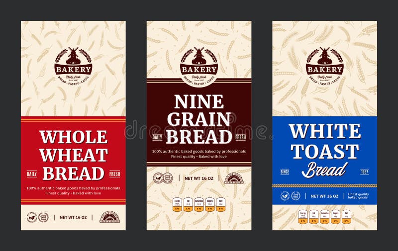 Bread Vertical Labels in Modern Style Stock Vector - Illustration of ...