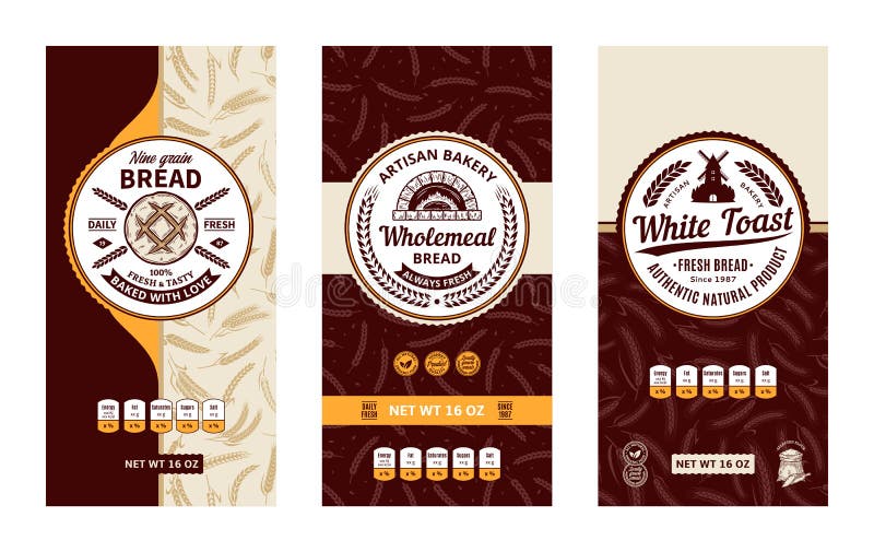 Bread Vertical Labels in Modern Style Stock Vector - Illustration of ...