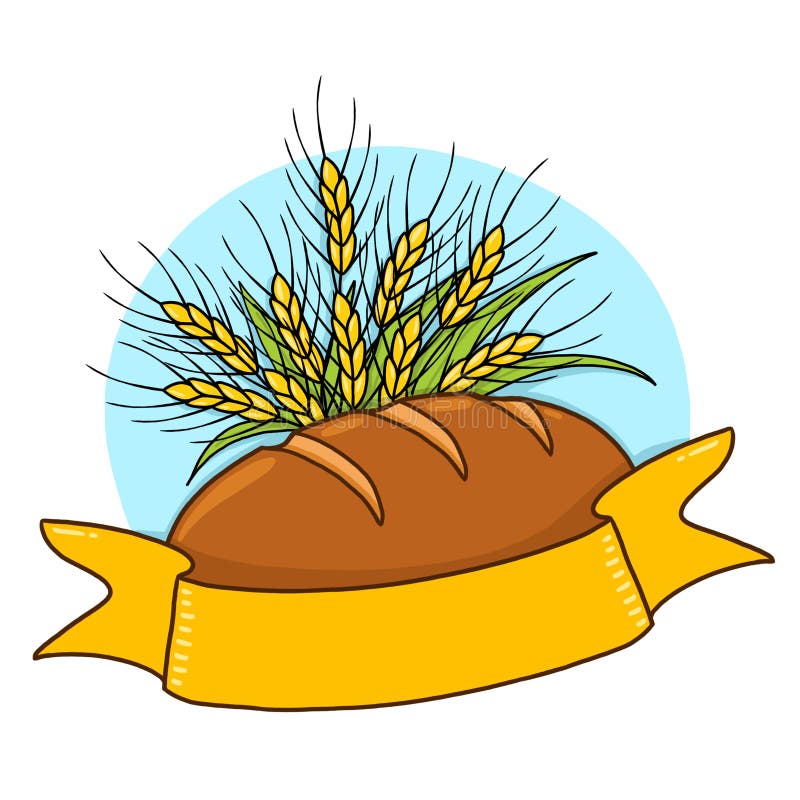 Bread and Wheat Behind Decorative Banner Illustration Stock ...