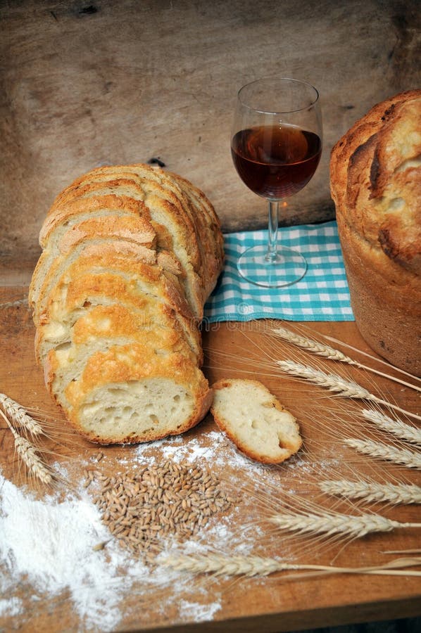 Bread and wine stock photo. Image of harvest, wheat, grain - 9398938