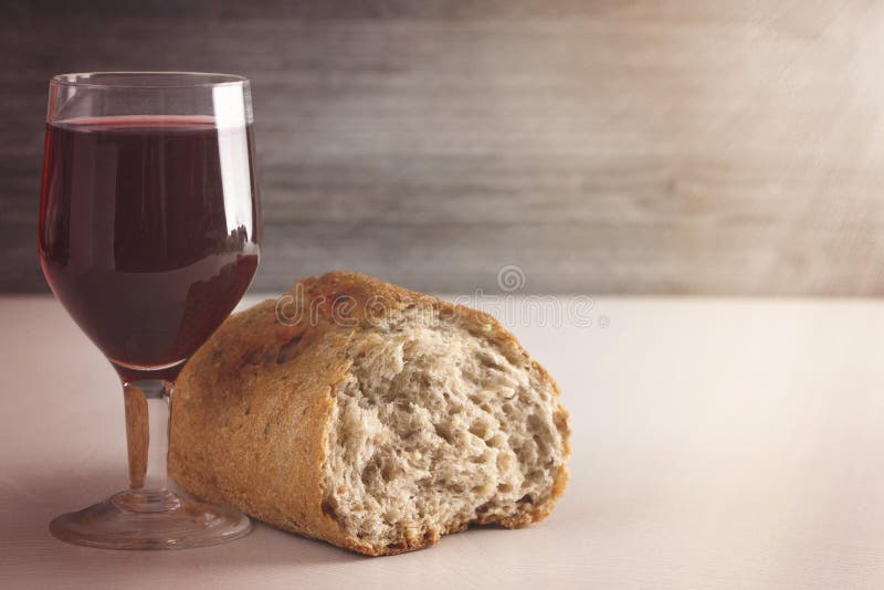 The Bread and Wine for Holy Communion on a Table Stock Photo - Image of ...